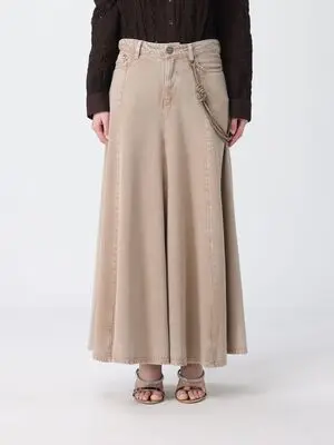 Pinko Lyocell And Denim Skirt With Jewel Belt - Beige
