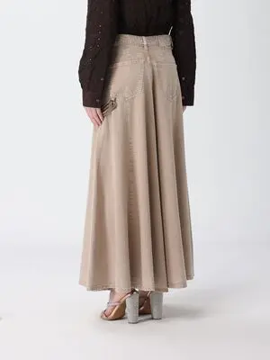 Pinko Lyocell And Denim Midi Skirt With Jewel Belt