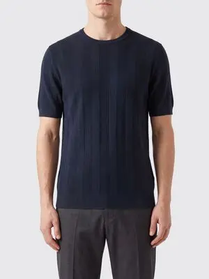 KANGRA Short-sleeved Cotton Crewneck Sweater With Ribbed Trims - Blue