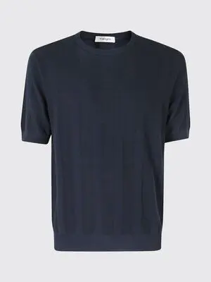 KANGRA Short-sleeved Cotton Crewneck Sweater With Ribbed Trims - Blue