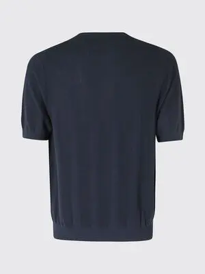 KANGRA Short-sleeved Cotton Crewneck Sweater With Ribbed Trims - Blue