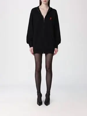 Balenciaga Linen Hooded Mini Sweatshirt Dress With Embroidered Logo - Black