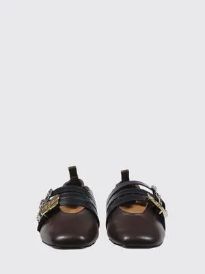 GANNI Recycled Leather Mary Jane Flats With Double Strap And Butterfly Logo