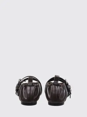 GANNI Recycled Leather Mary Jane Flats With Double Strap And Butterfly Logo