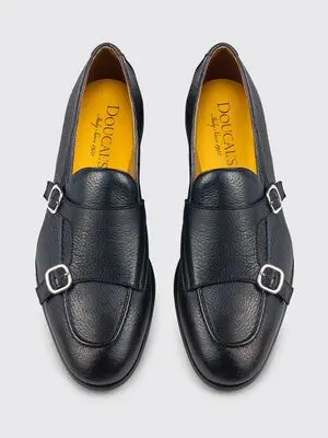 DOUCAL'S Hammered Leather Monk Strap - Blue