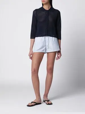 DUNST Linen And Cotton Blend Polo Cardigan - Blue