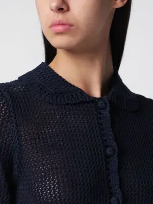 DUNST Linen And Cotton Blend Polo Cardigan - Blue