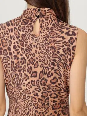 TWINSET Sleeveless Leopard Print Midi Dress