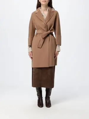 Max Mara Knee-length Robe Coat In Pure Virgin Wool - Beige