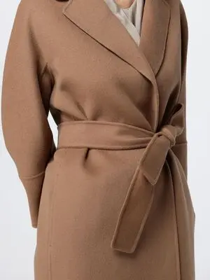 Max Mara Knee-length Robe Coat In Pure Virgin Wool - Beige