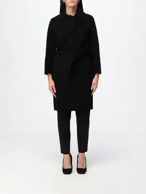 Max Mara Knee-length Robe Coat In Pure Virgin Wool - Black