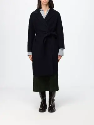 Max Mara Knee-length Robe Coat In Pure Virgin Wool - Navy