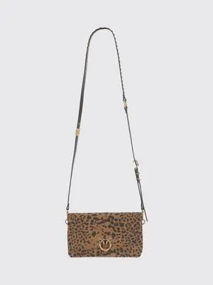 Pinko Love One Slouchy Foldover Bag In Animal Print Suede - Brown
