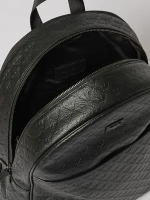 Emporio Armani Grained Leather Backpack With Embossed Monogram