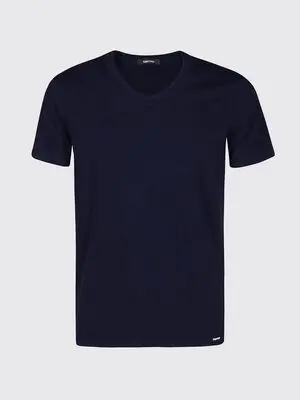 TOM FORD Slim Fit V-neck T-shirt In Stretch Cotton - Blue