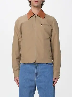 Versace Zip-up Jacket With Leather Collar - Camel
