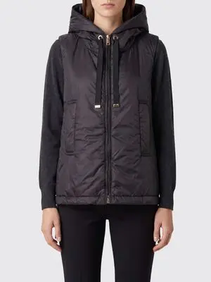 Max Mara Padded Technical Fabric Vest With Hood And High Neck - Black