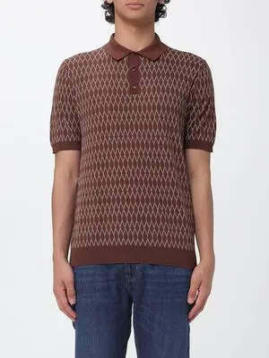 ZANONE Diamond Pattern Cotton Knit Polo Shirt - Brown