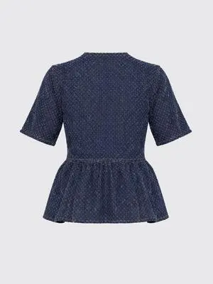 GANNI Denim Peplum Top With Bow Detailing