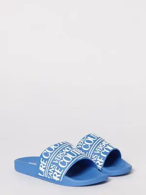 Versace Logo Print Rubber Sliders - Blue