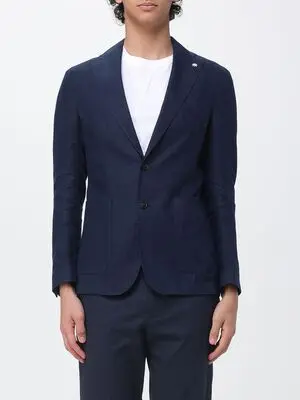 MANUEL RITZ Single Breasted Linen Blazer - Blue