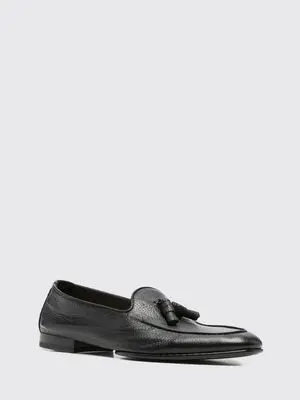 DOUCAL'S Hammered Leather Loafer With Tassels - Black