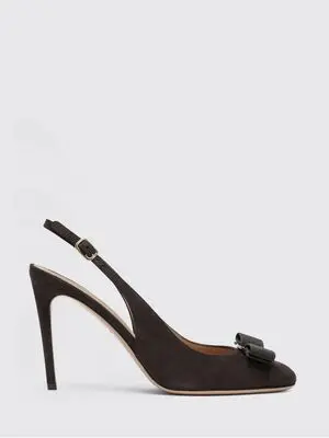 FERRAGAMO Suede Slingback Pumps With Vara Bow - Dark