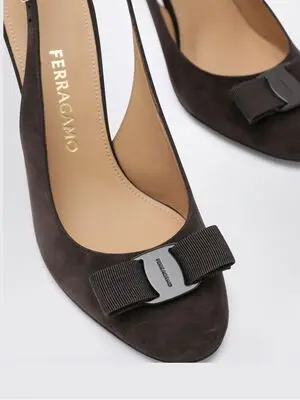 FERRAGAMO Suede Slingback Pumps With Vara Bow
