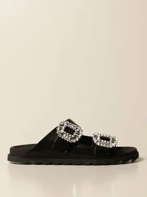 ROGER VIVIER Roger Vivier Buckled Leather Slidy Sandals Black