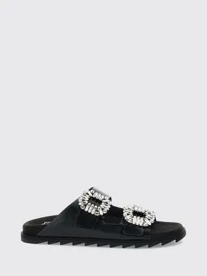 ROGER VIVIER Buckled Leather Slidy Sandals - Black