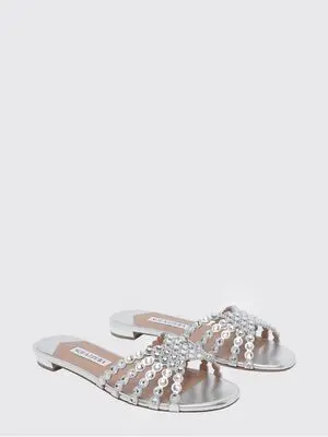 AQUAZZURA Tequila Embellished Laminated Nappa Slippers - Silver