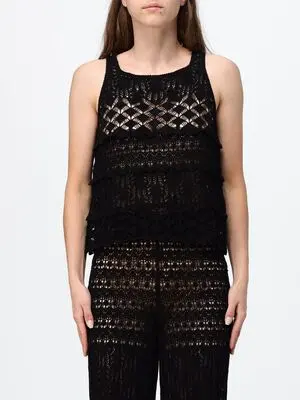 SEMICOUTURE Crocheted Tiered Sleeveless Top - Black