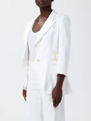 Elisabetta Franchi Single-breasted Blazer In Linen Blend - White