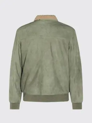 Canali Suede Leather Bomber Jacket With Fur Collar And Elasticated Hem