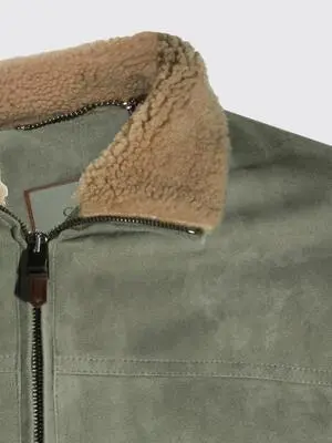 Canali Suede Leather Bomber Jacket With Fur Collar And Elasticated Hem