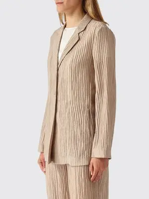 Emporio Armani Pleated Blazer In Lyocell Blend - Beige