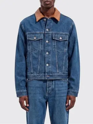 Bottega Veneta Denim Jacket With Woven Leather Collar - Blue