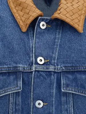 Bottega Veneta Denim Jacket With Woven Leather Collar