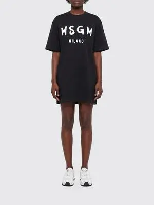 MSGM Logo Cotton T-shirt Dress - Black