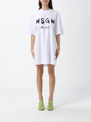 MSGM Logo Cotton T-shirt Dress - White
