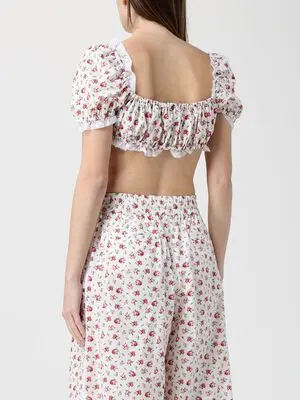 Dolce & Gabbana Floral Print Puff Sleeve Cropped Top