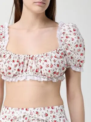 Dolce & Gabbana Floral Print Puff Sleeve Cropped Top
