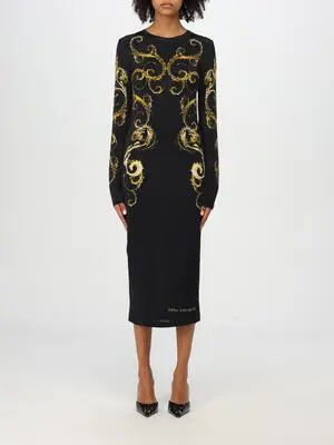 Versace Long Sleeve Printed Midi Dress