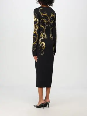 Versace Long Sleeve Printed Midi Dress