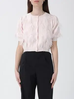TWINSET Cropped Cardigan With Feathers Pink