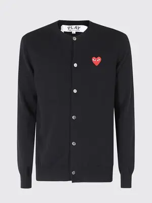 Play Comme Des Garcon Wool Cardigan With Logo - Black