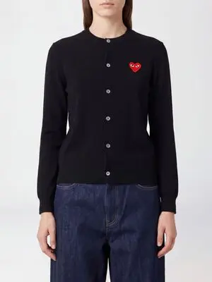Play Comme Des Garcon Wool Cardigan With Logo - Black