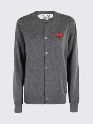 Play Comme Des Garcon Wool Cardigan With Logo - Grey