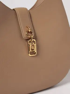 Elisabetta Franchi Round Hobo Shoulder Bag With Charm - Mud