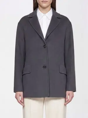 Max Mara Short Single-breasted Coat In Pure Virgin Wool With Lapel Collar - Charcoal